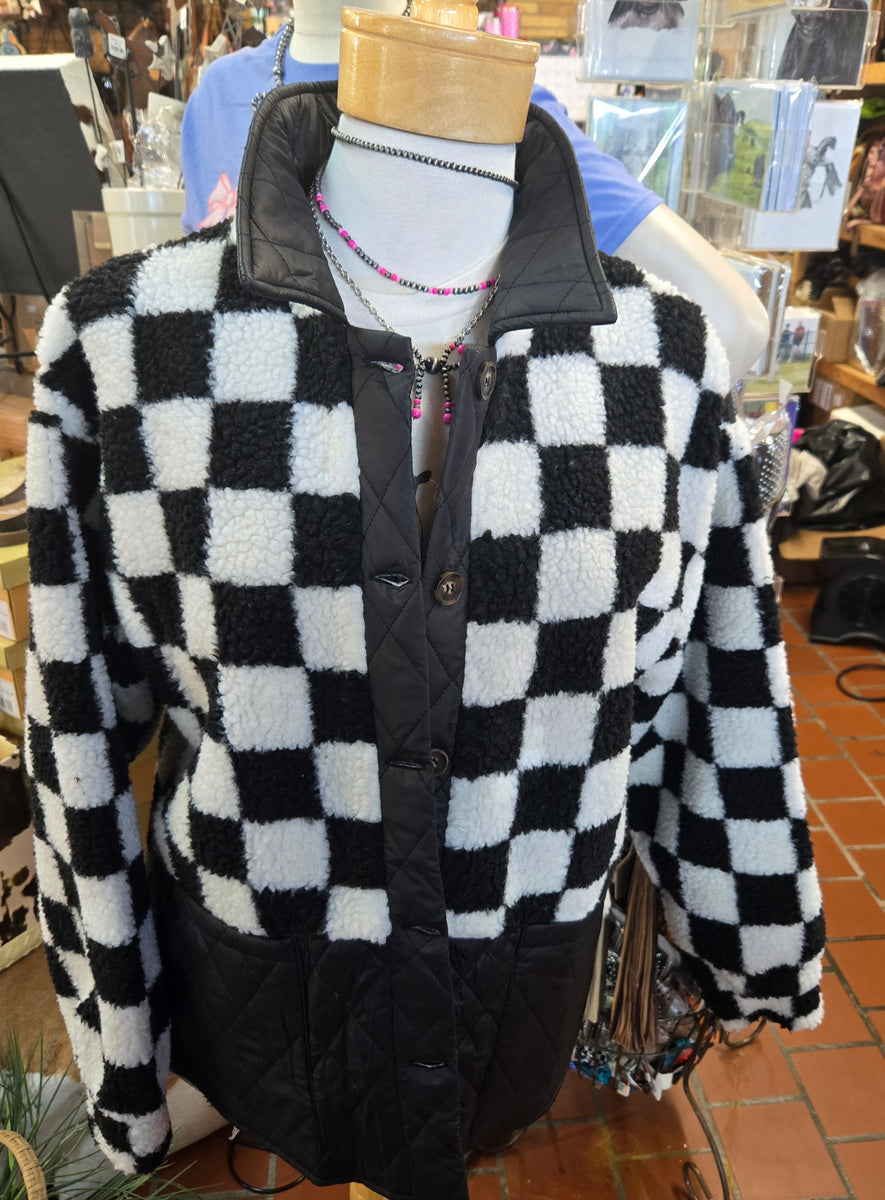 Black & White Checkered Fleece Jacket – Horse Creek Outfitters